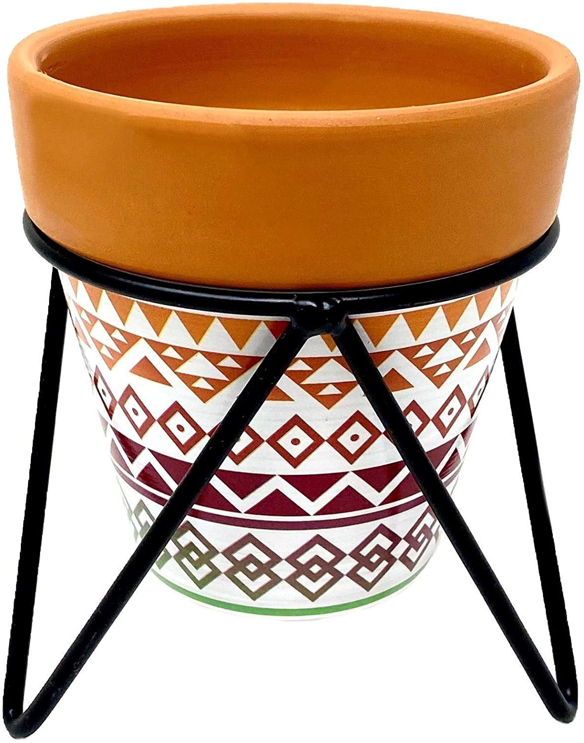 TJ Global 4" x 4" x 3.5" Round Terracotta Earthenware Tribal-Print ...