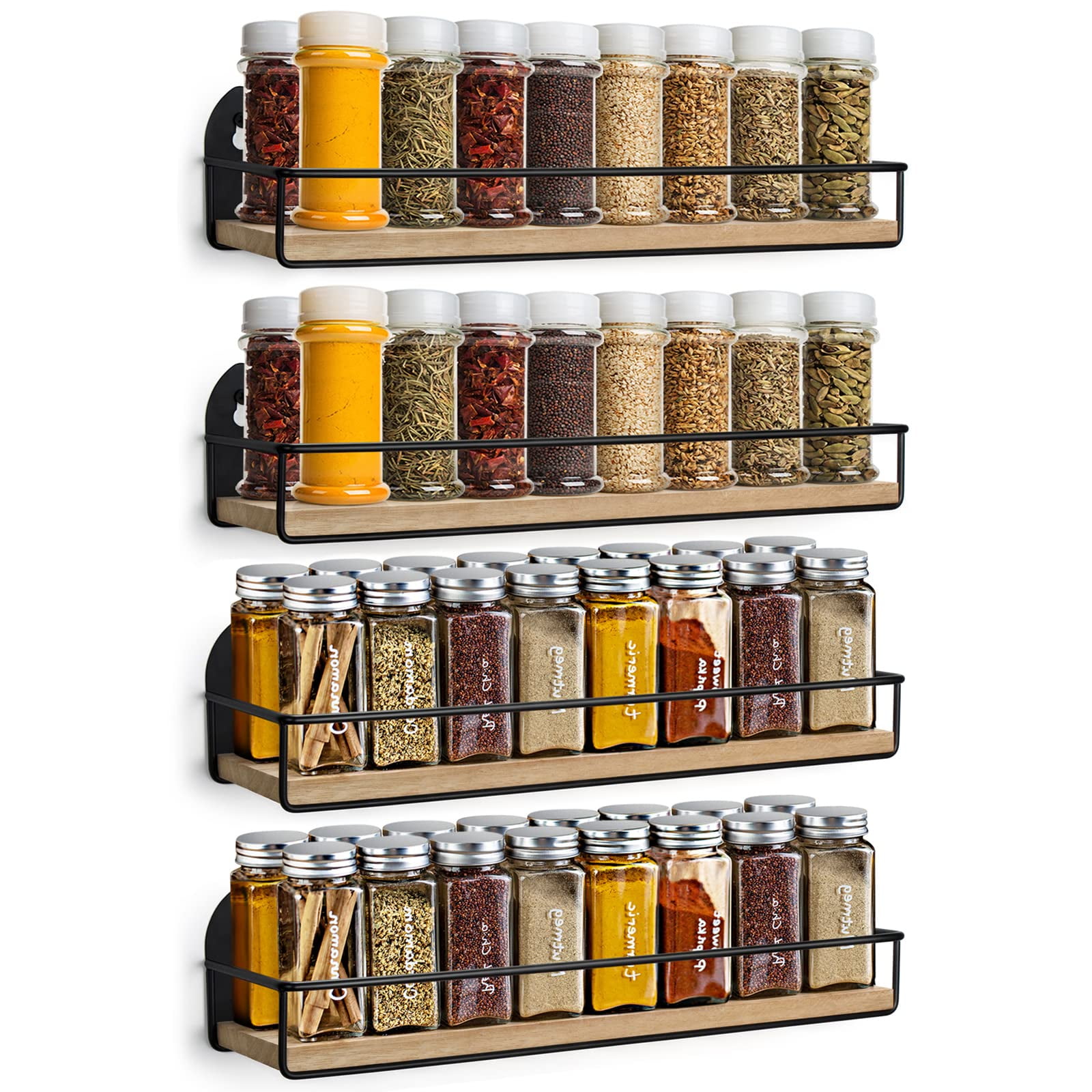 TJ.MOREE 4 Pack Spice Rack Wall Mounted Rustic Style Hanging Spice ...