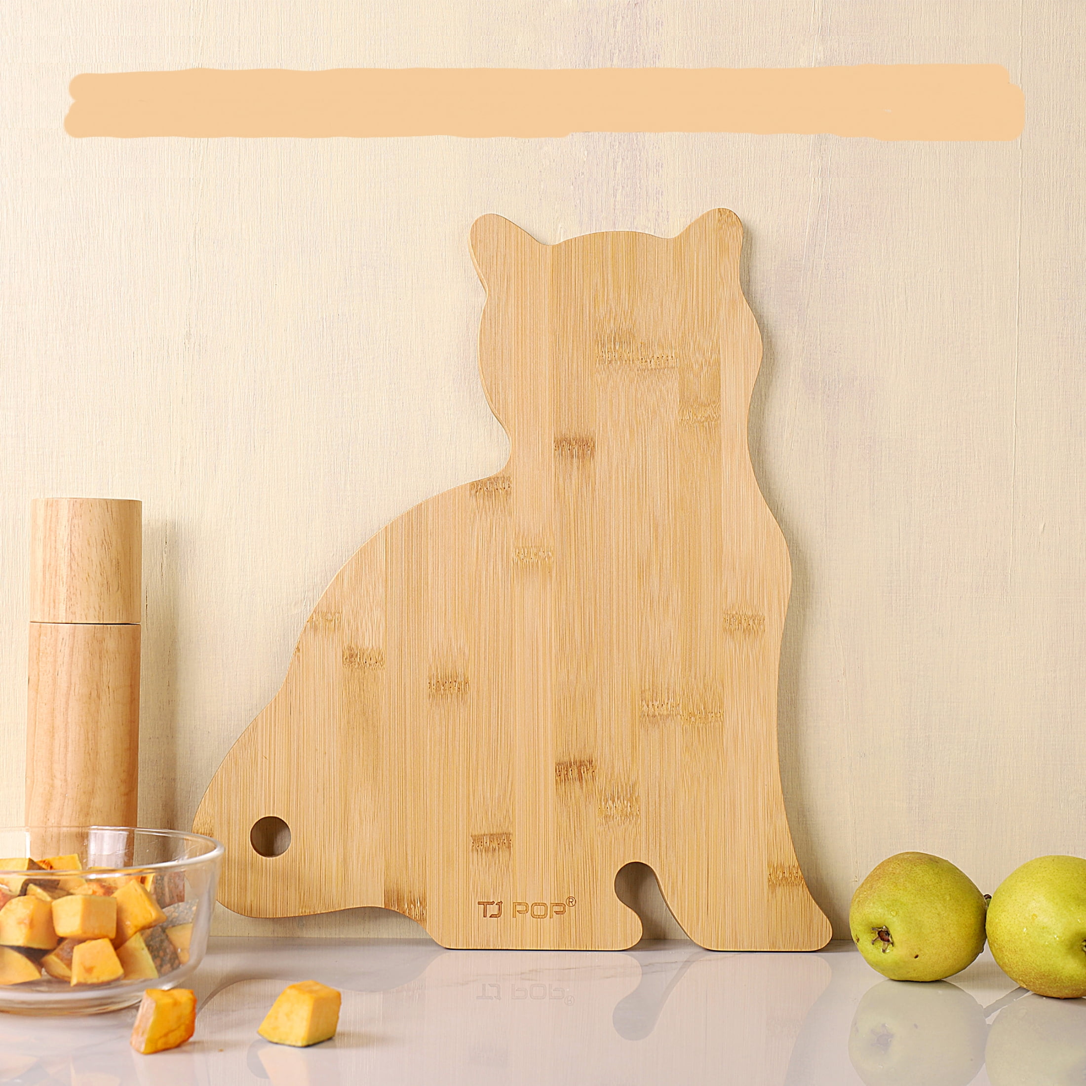 TJ POP Cat Shaped Charcuterie Board，Bamboo Cutting Board 15" x 13" x 0. ...