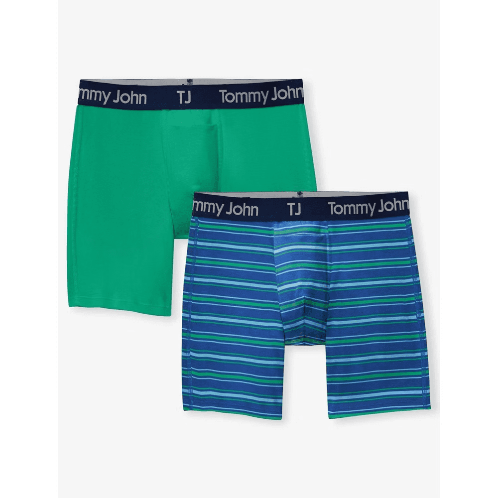 TJ | Tommy John Men's 6" Striped Boxer Briefs 2pk - Green/Blue, Small - Walmart.com