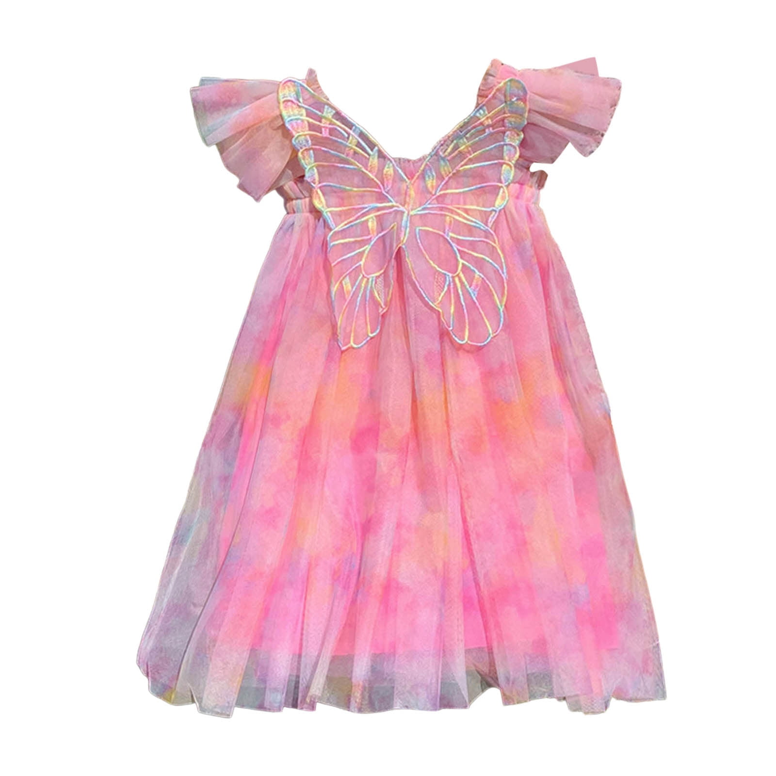 TJAZFJPA Silver Dress Toddler Girls Summer Tulle Dress Flying Sleeve ...