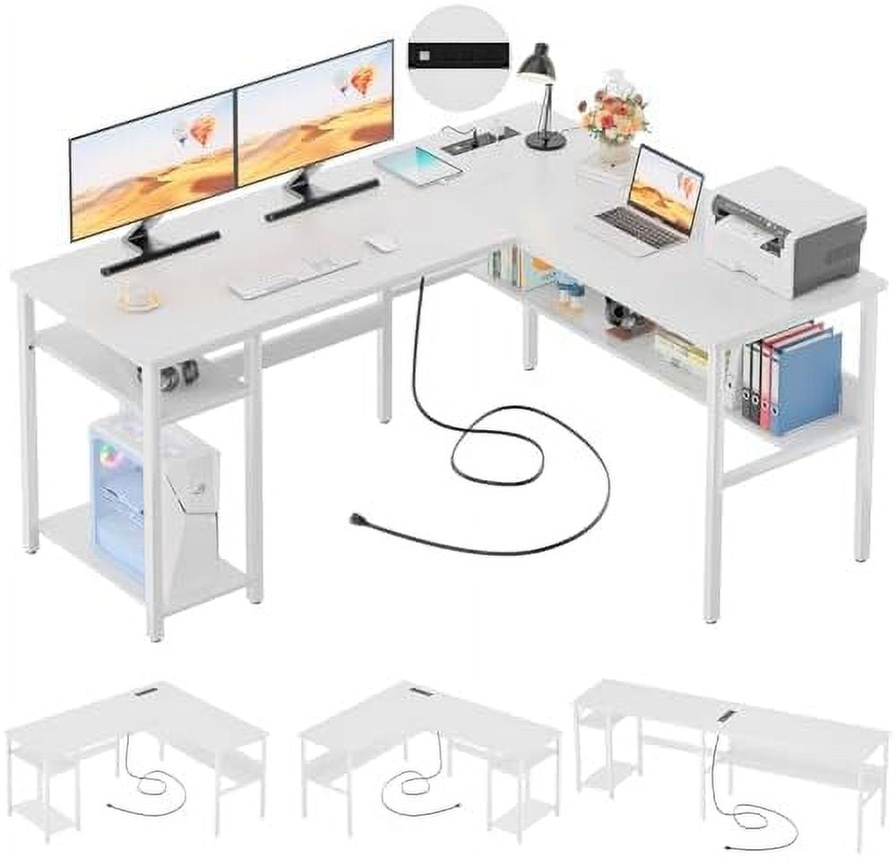 TJCGDTY L Shaped Desk with LED Strip and Power Outlets Reversible ...