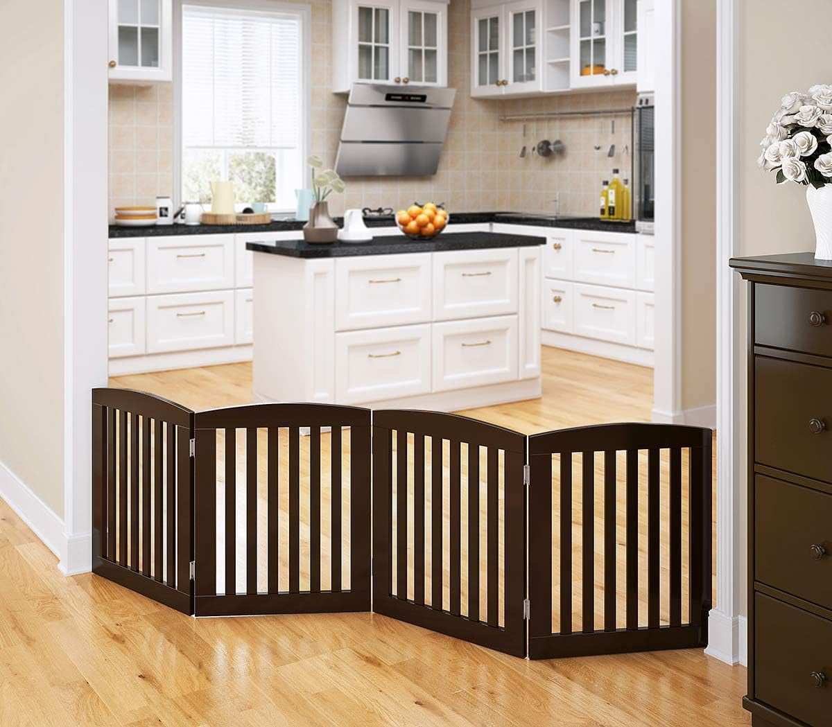 TJOU LWooden Freestanding Foldable Pet Gate for Dogs, 24 inch 3 Panels ...