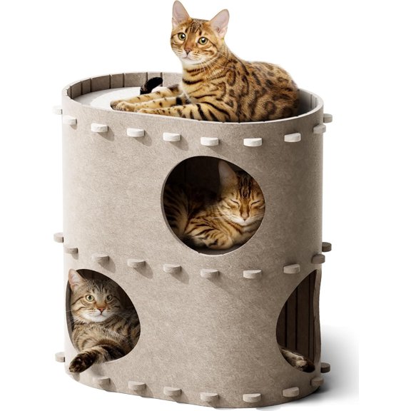 Pefilos Cube Pet Cat Tree House, 23.6" Indoor Wooden Condo with Free ...