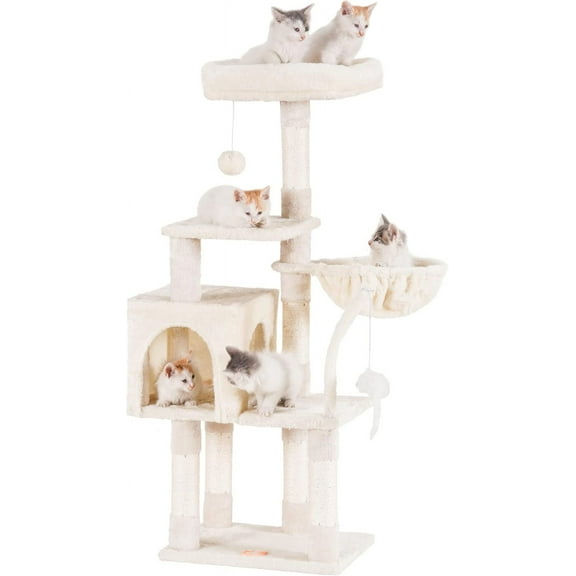 Cat Tree, 49.2 Inches Cat Tower for Indoor Cats, Spacious Cat House ...