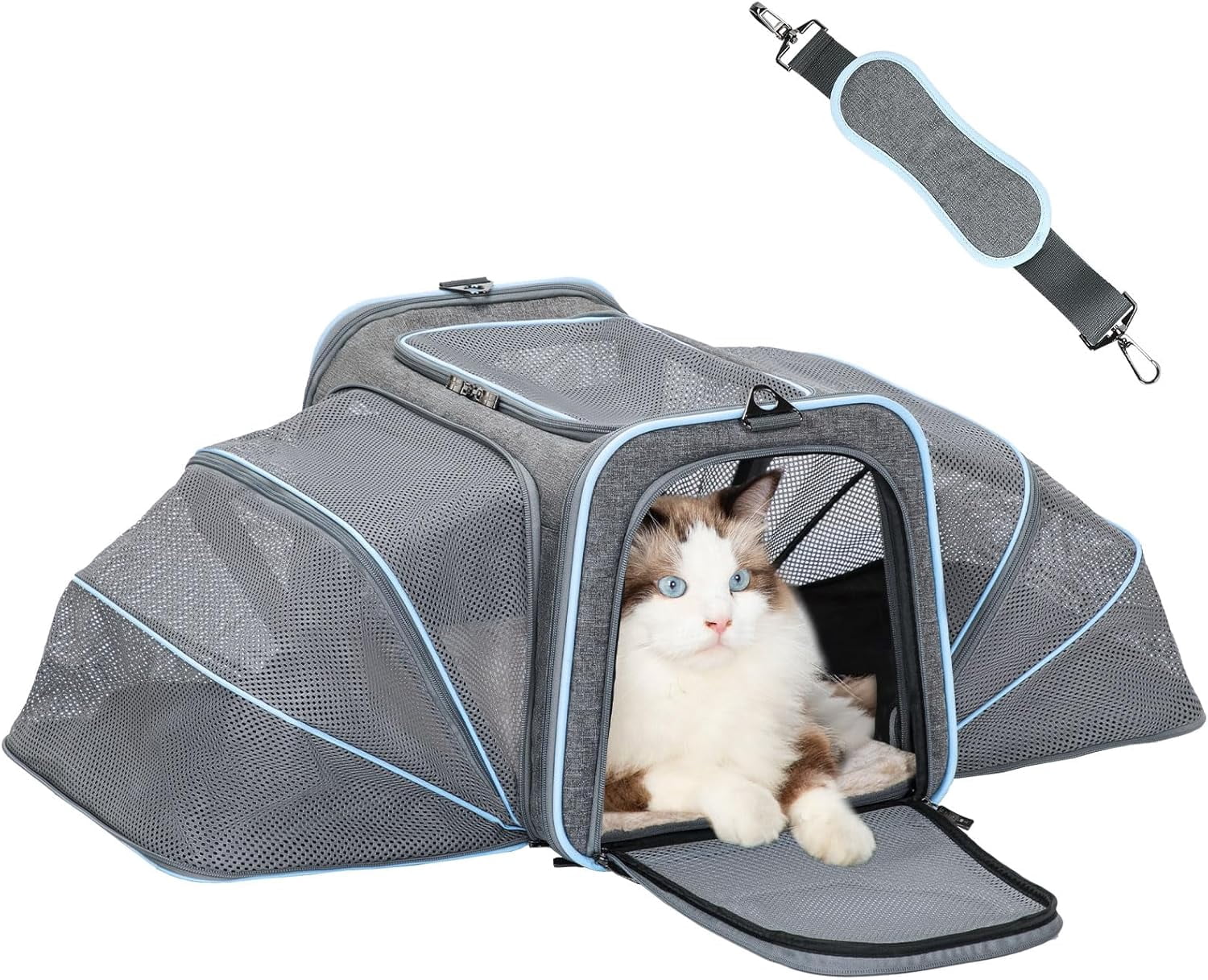 TJOUL Expandable Large Cat Carrier Small Dog Carriers Airline Approved ...