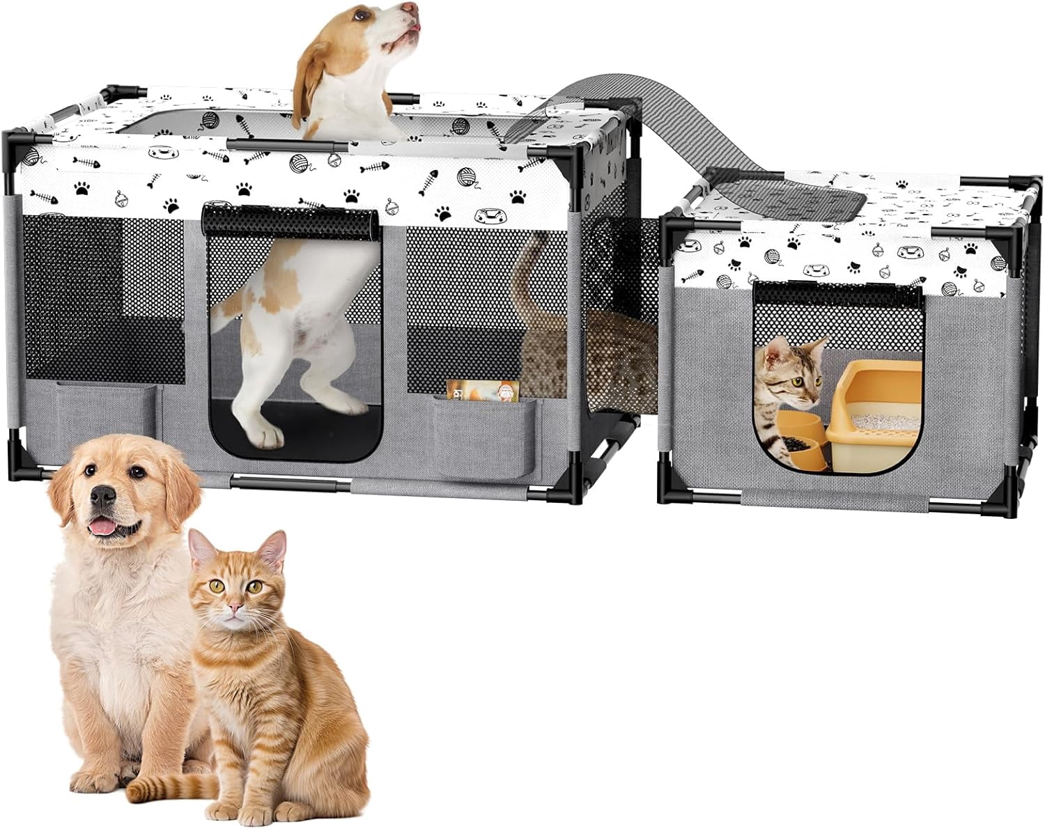 TJOUL Portable Cat Playpen, PVC Pipe Reinforced Kitten Dog Pet Playpens ...