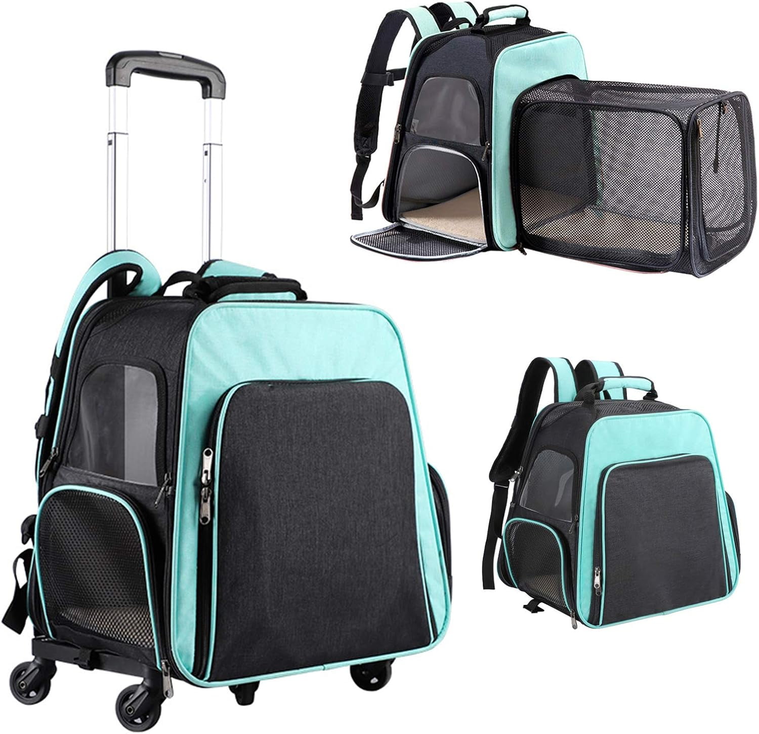 TJOUL Wheeled Pet Carrier Backpack Expandable, Soft Sided Hiking ...