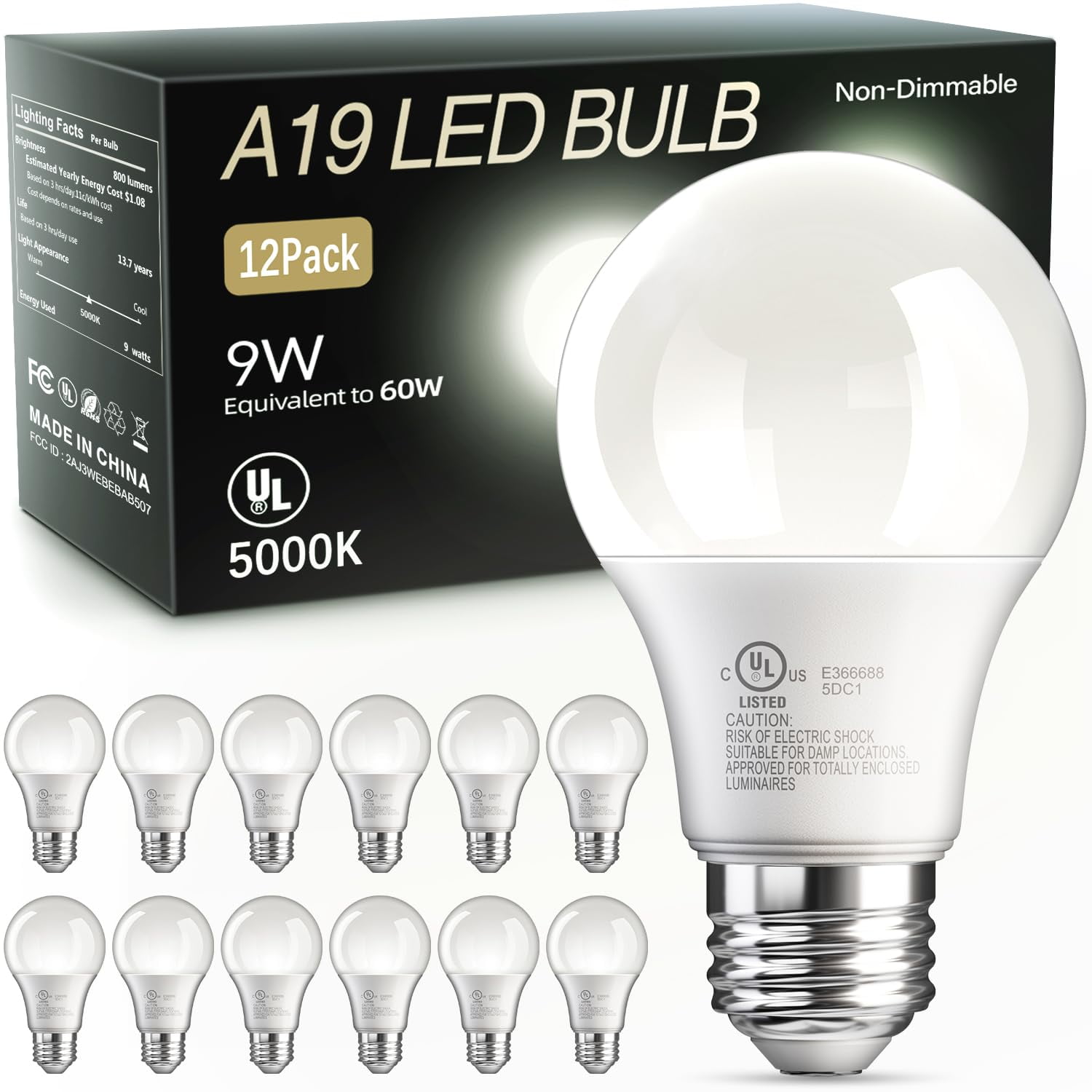 TJOY 12 Pack A19 LED Light Bulbs, 60 Watt Equivalent LED Bulb ...