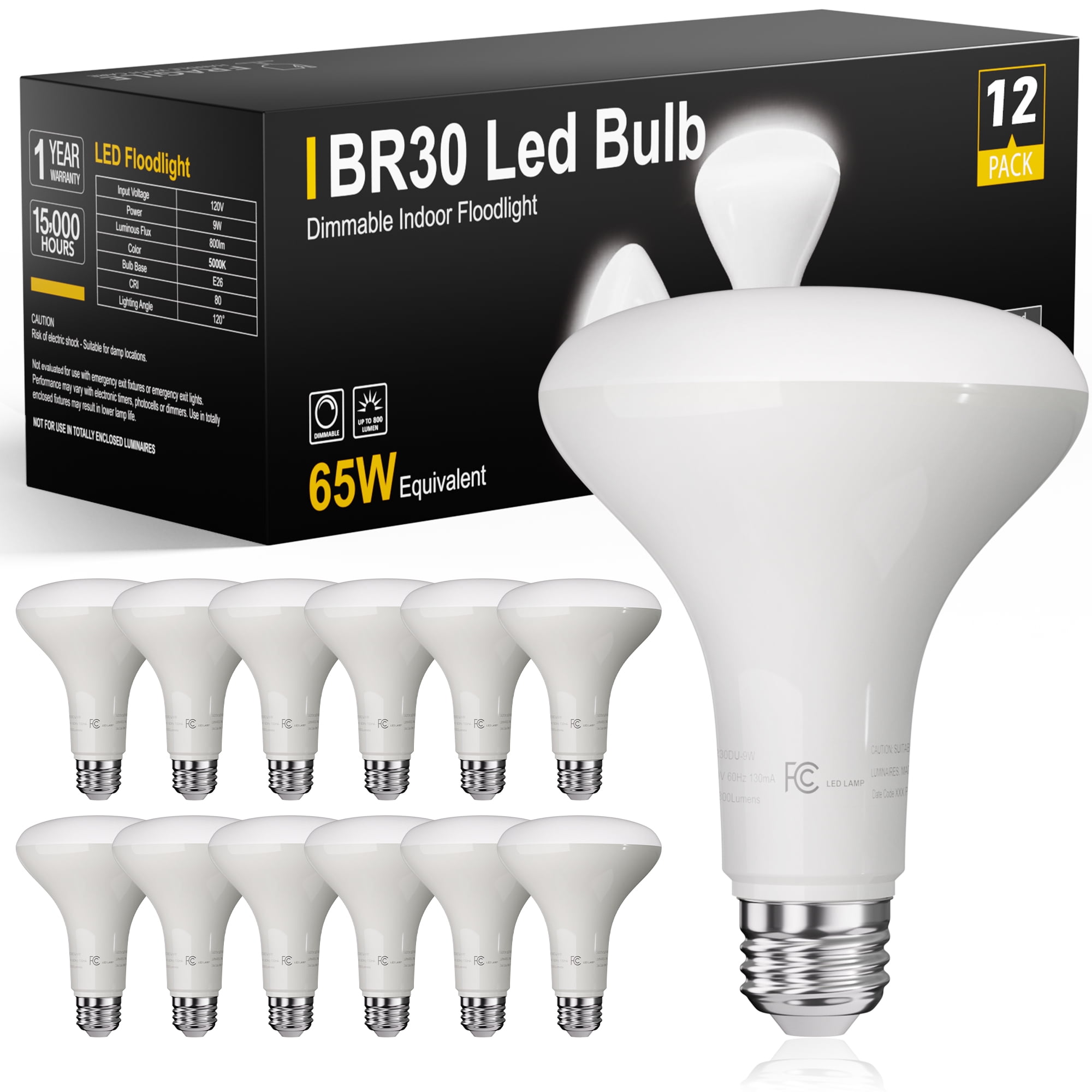 TJOY 12 Pack BR30 Led Bulb 65W Equivalent, Dimmable Flood Light Bulbs ...