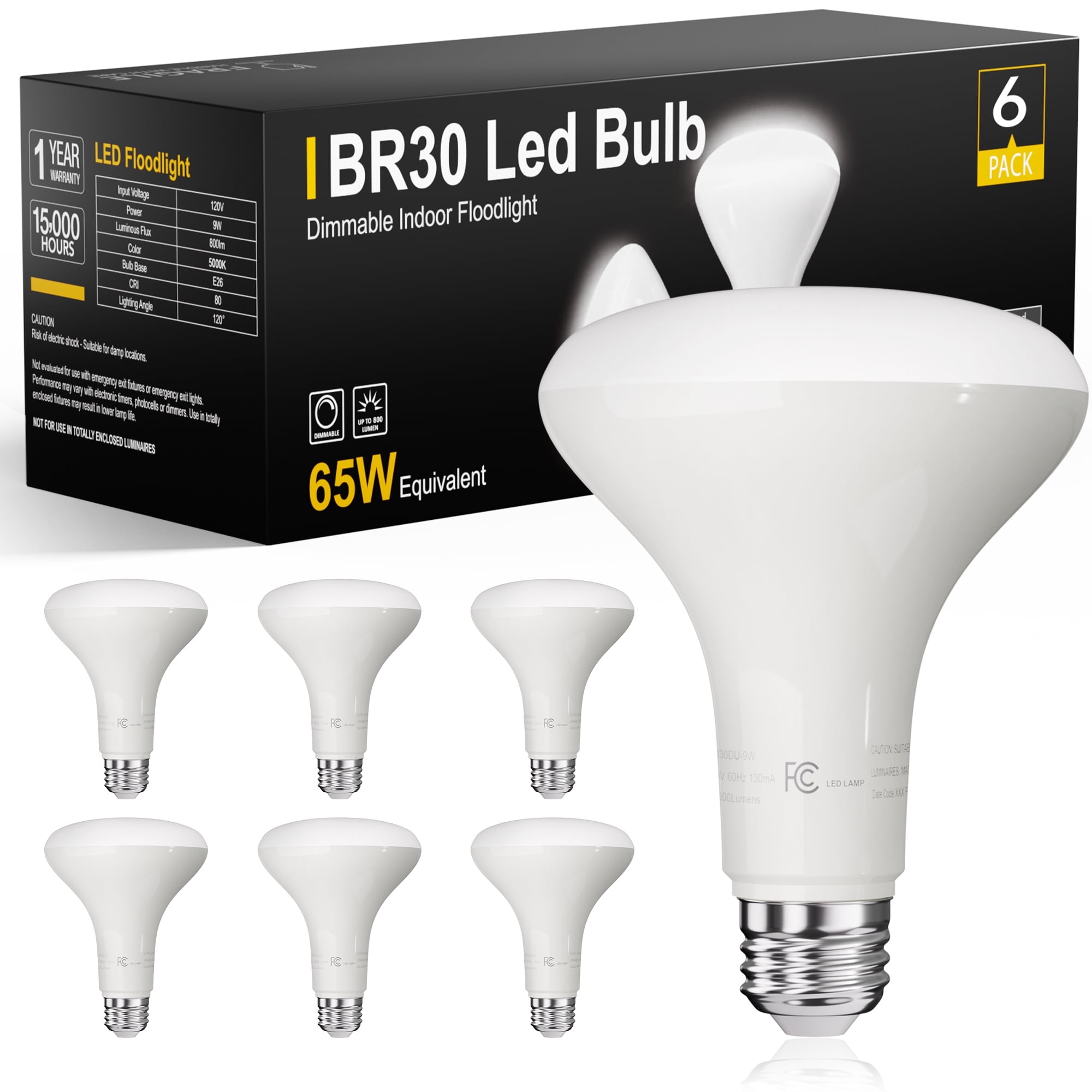 TJOY BR30 5000K Daylight Led Bulb 65W Equivalent,9W,800 LM,E26 Base ...