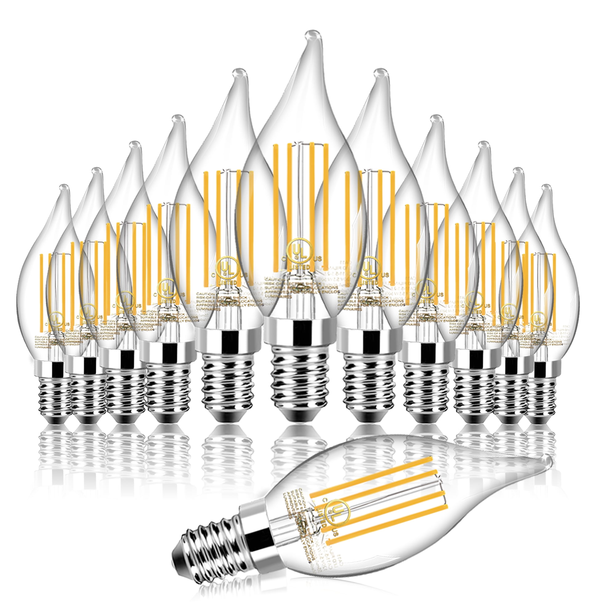 TJOY LED Candelabra Bulb 5.5W Dimmable CA11 Flame Tip Vintage E12 Base ...