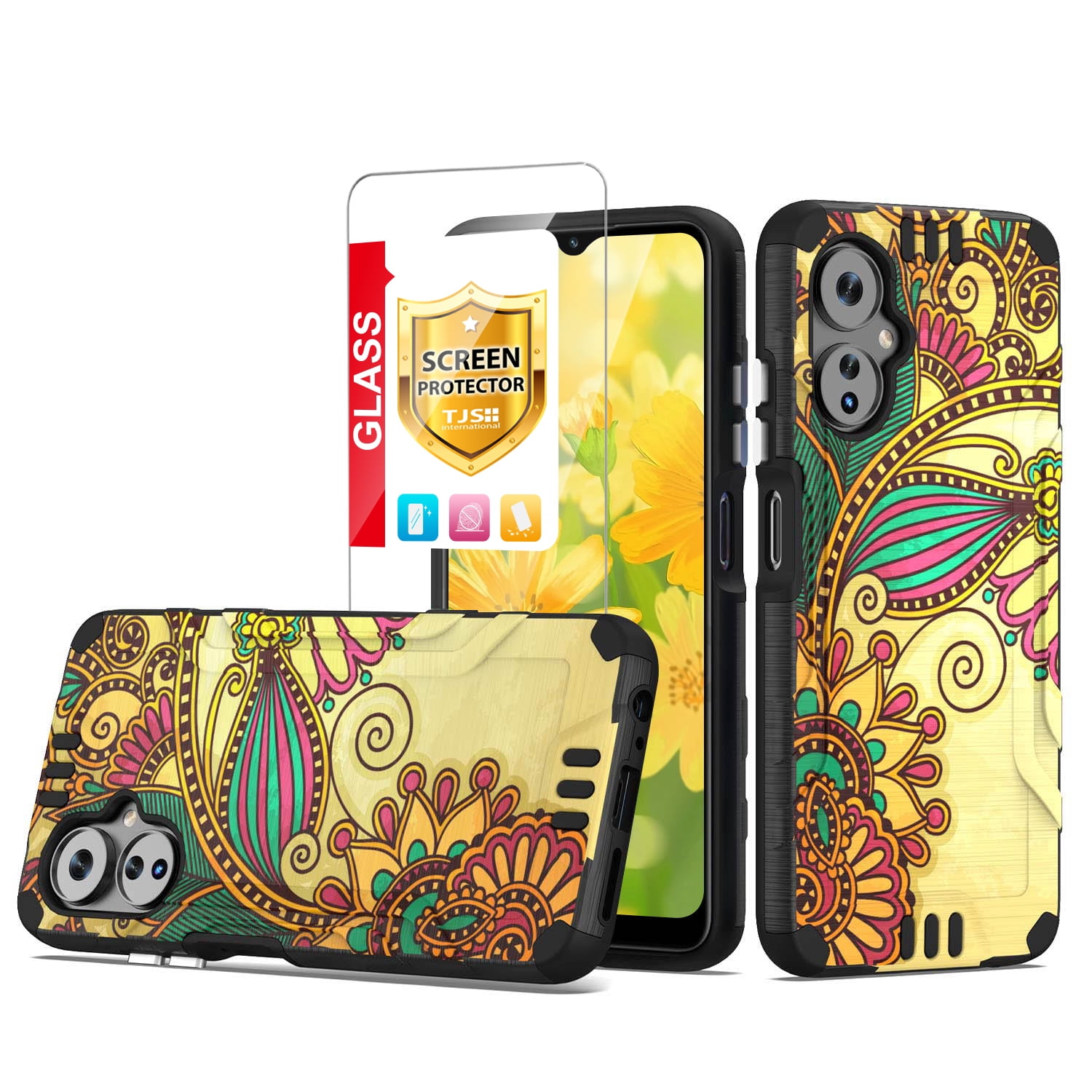 TJS for Boost Mobile Celero 5G 2024 (3rd Version) Phone Case, with Tempered Glass Screen ...