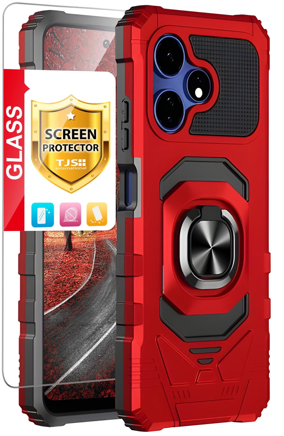 TJS for Boost Mobile Celero 5G Plus 2024 (3rd Version) Phone Case, with Tempered Glass Screen ...