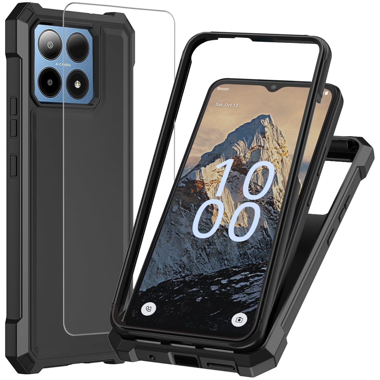 TJS for Boost Summit 5G Phone Case, with Tempered Glass Screen ...