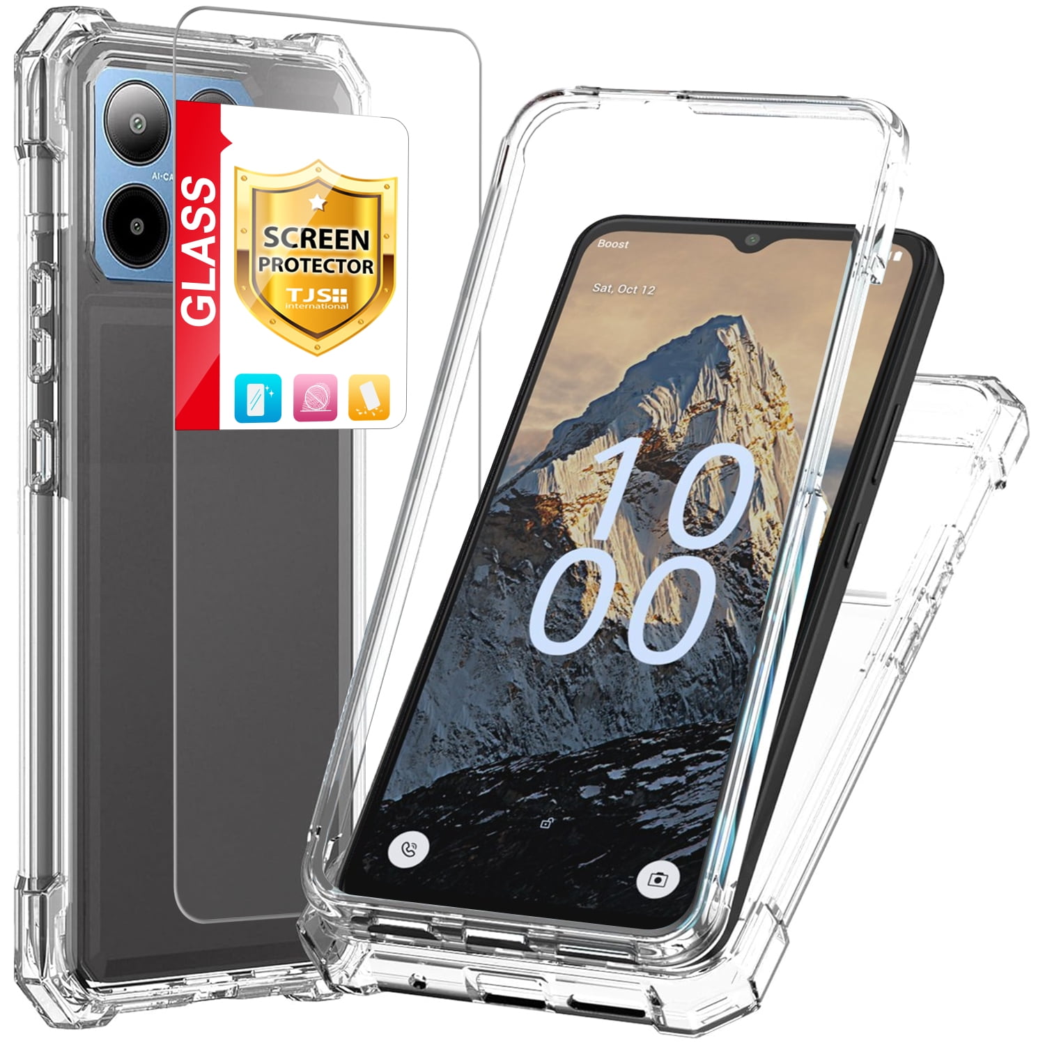 TJS for Boost Summit 5G Phone Case, with Tempered Glass Screen ...