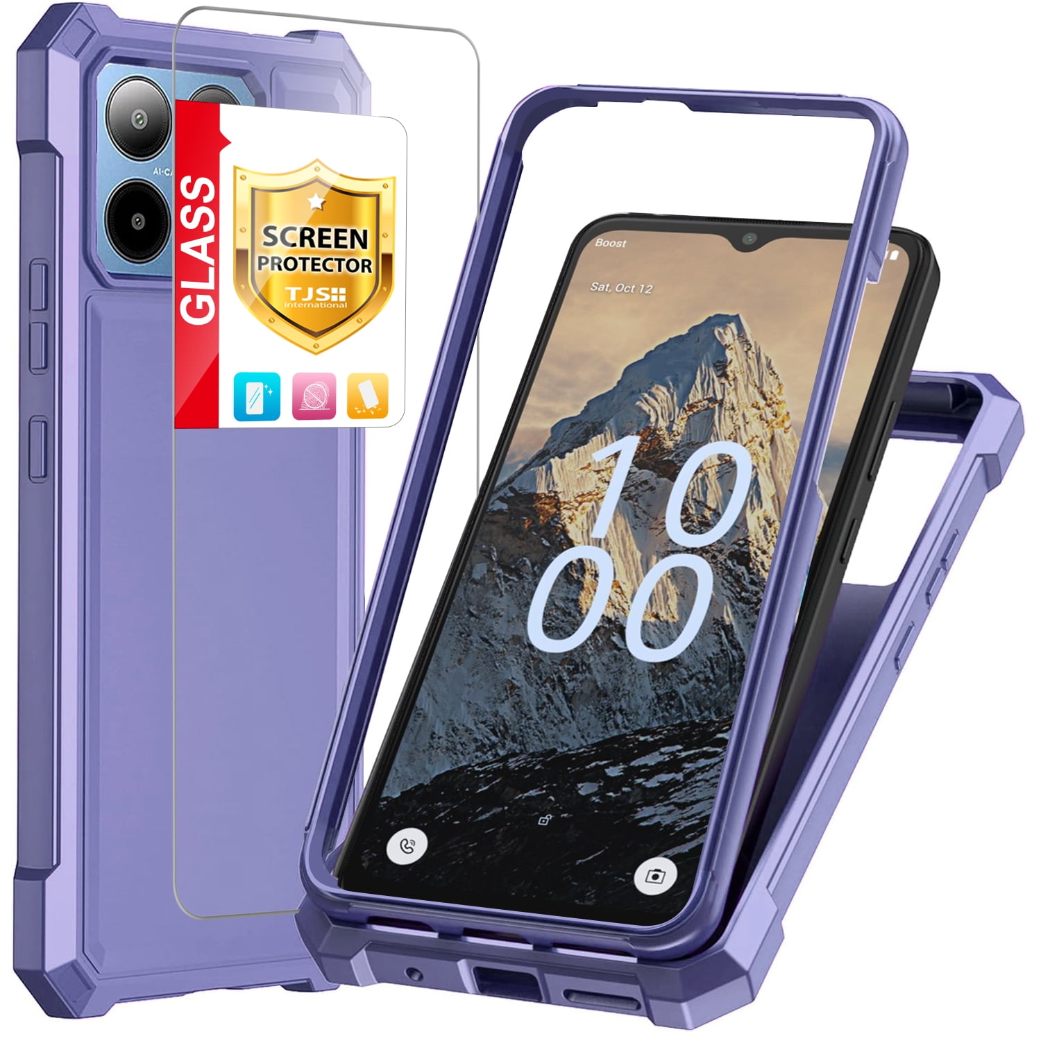 TJS for Boost Summit 5G Phone Case, with Tempered Glass Screen ...
