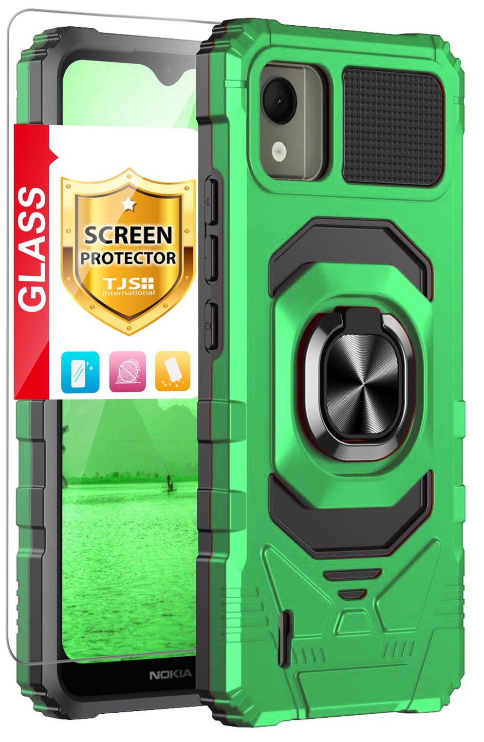 TJS for Nokia C110 Phone Case, with Tempered Glass Screen Protector ...