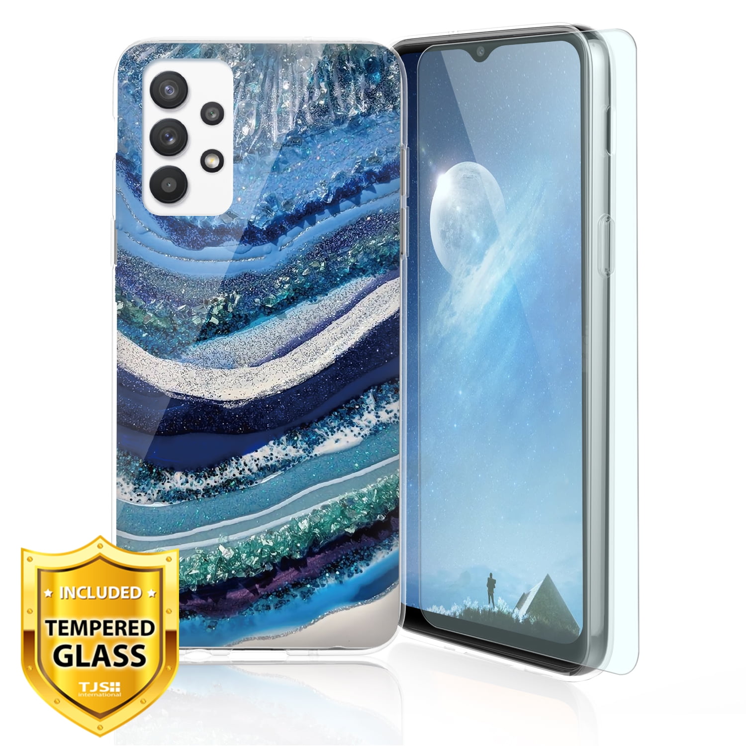 TJS Phone Case Compatible with Samsung Galaxy A32 5G, with [Tempered Glass Screen Protector ...