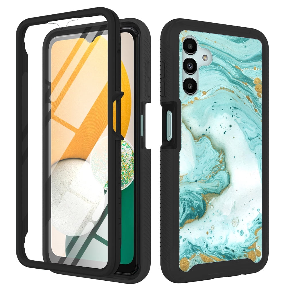 TJS Samsung Galaxy A13 5G/A04s Phone Case, Green Marble Design, Full Body Protection with Built ...