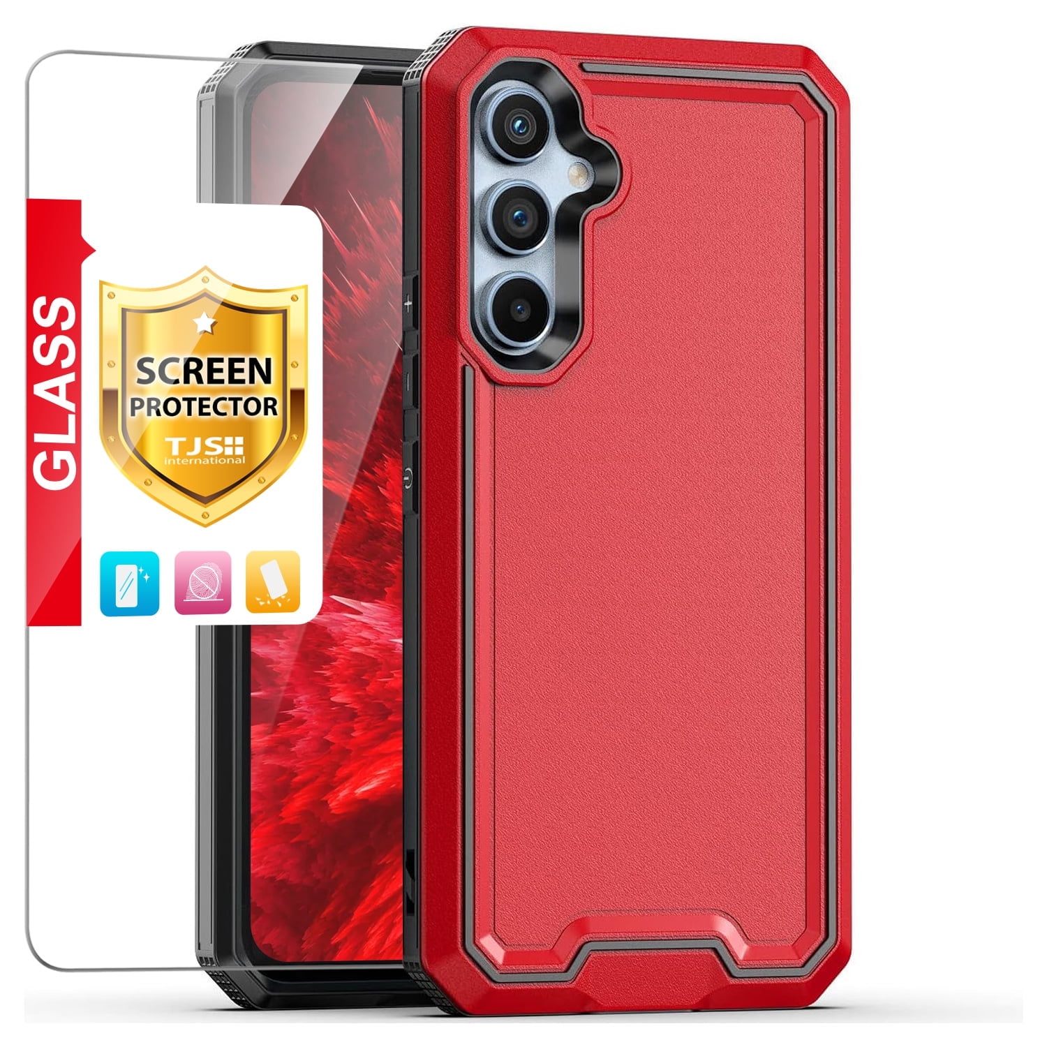 TJS for Samsung Galaxy A15 5G Phone Case, with Tempered Glass Screen Protector, Dual Layer ...