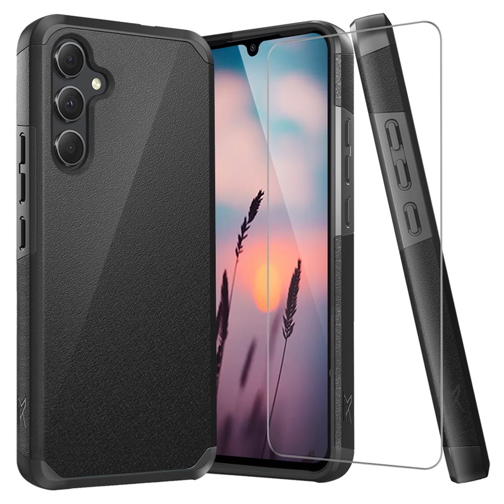 TJS for Samsung Galaxy A15 5G Phone Case, with Tempered Glass Screen Protector, Magnetic Support ...