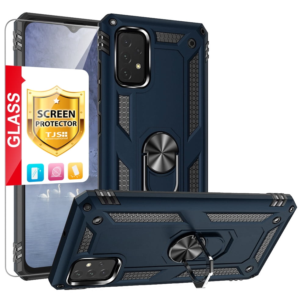 TJS Galaxy A23 5G Case, Tempered Glass, Metal Ring Support, Shockproof ...
