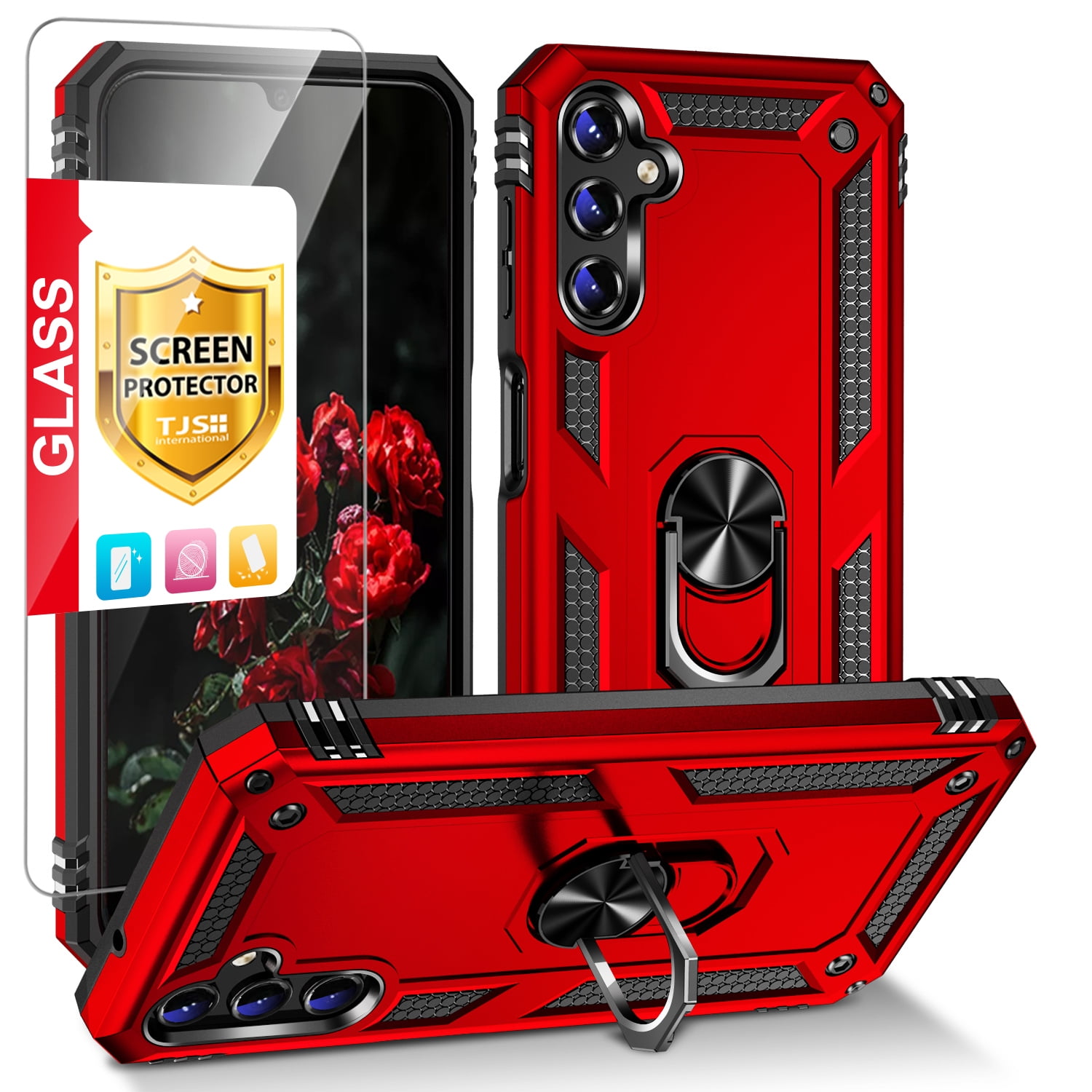 TJS for Samsung Galaxy A35 5G Phone Case, with Tempered Glass Screen Protector, Impact Resistant ...