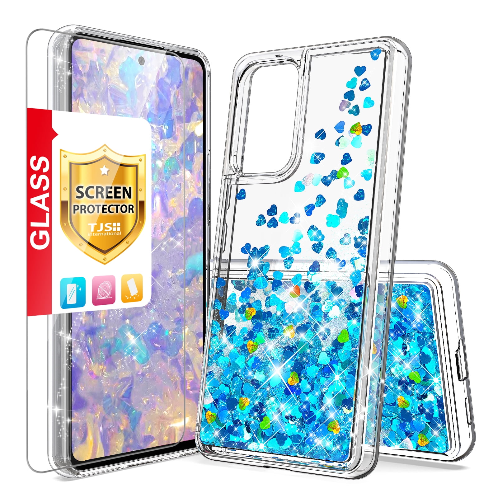 TJS for Samsung Galaxy A53 5G Phone Case, with Tempered Glass Screen Protector, Bling Glitter ...