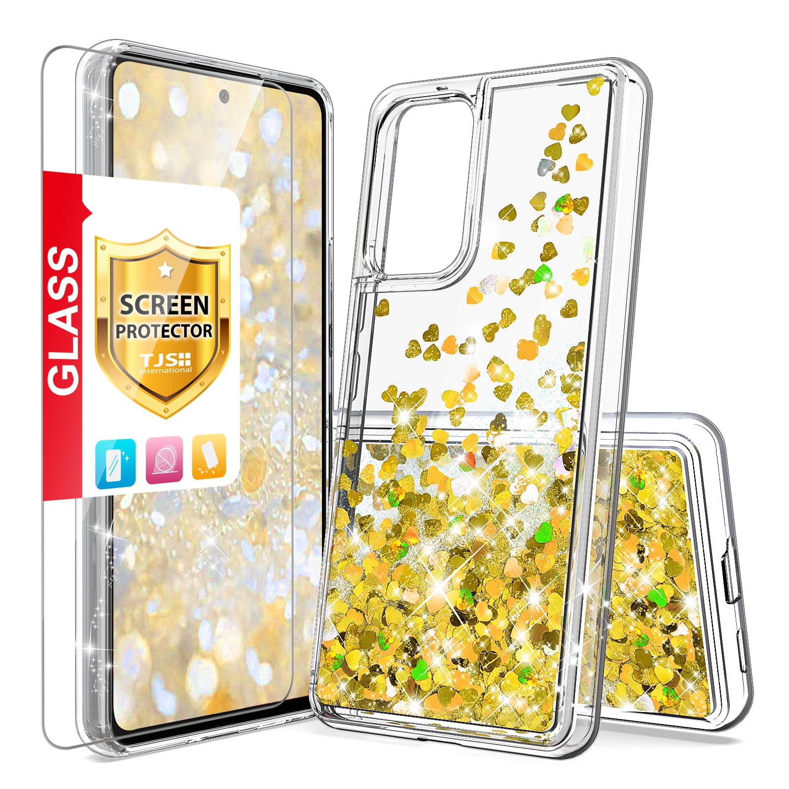 TJS for Samsung Galaxy A53 5G Phone Case, with Tempered Glass Screen Protector, Bling Glitter ...