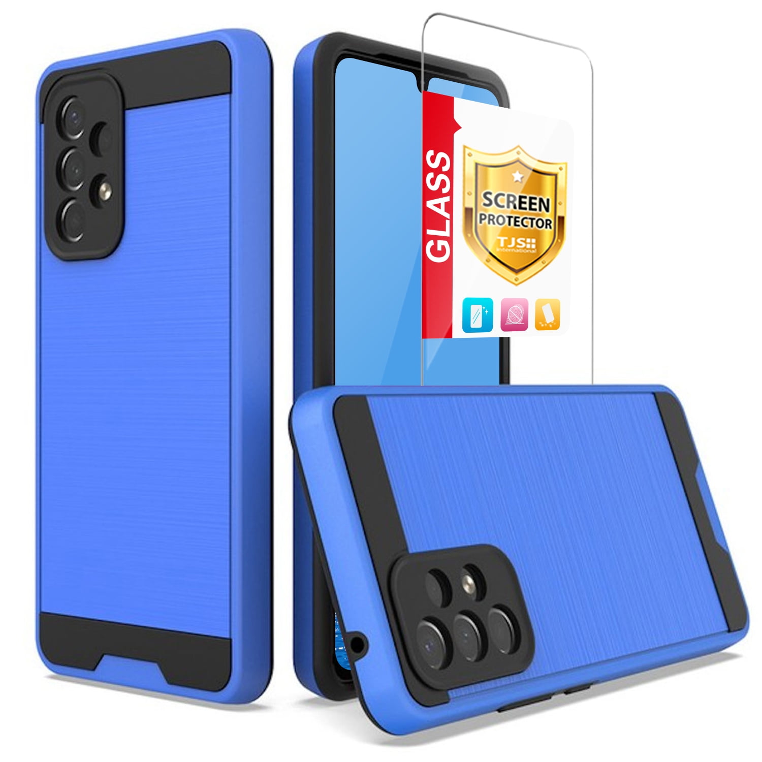 TJS for Samsung Galaxy A54 5G Phone Case, with Tempered Glass Screen Protector, Dual Layer ...