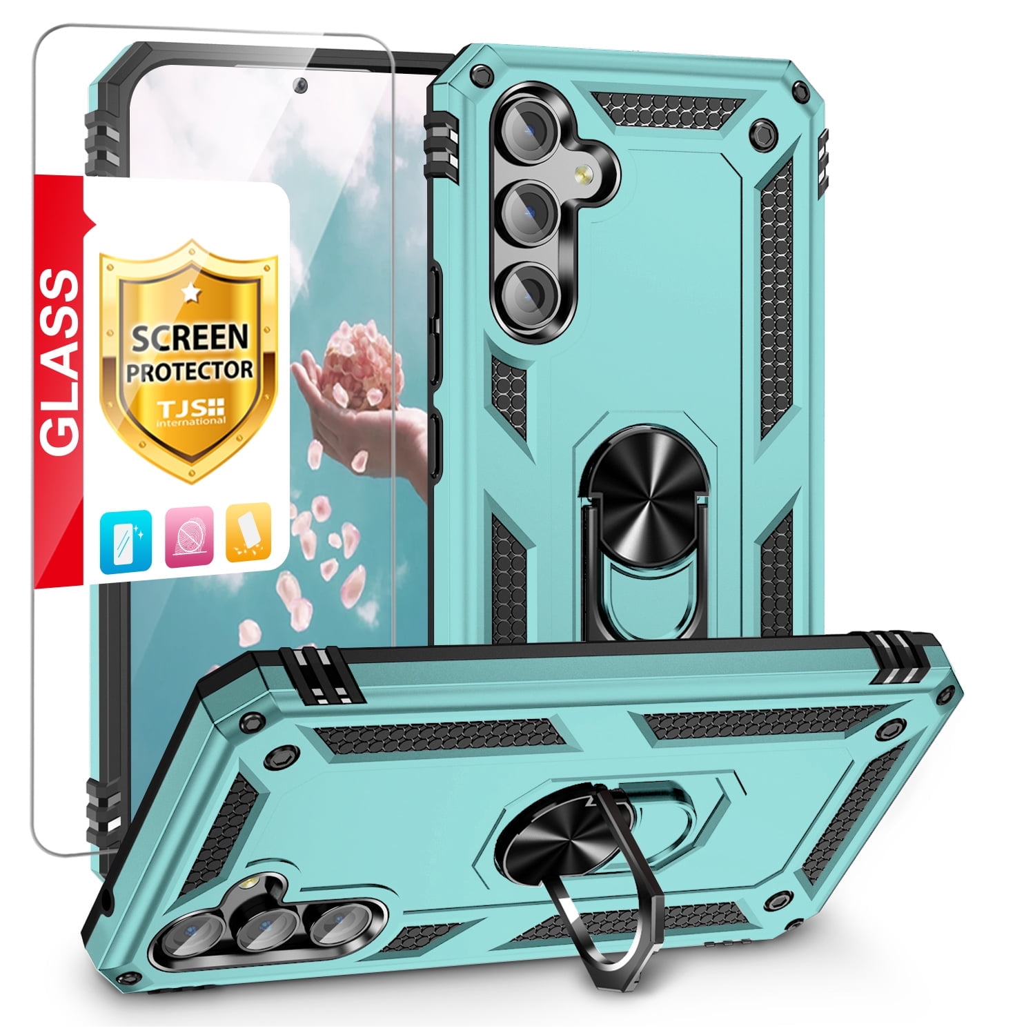 TJS Samsung Galaxy A54 5G Case, Tempered Glass, Metal Ring, Kickstand ...