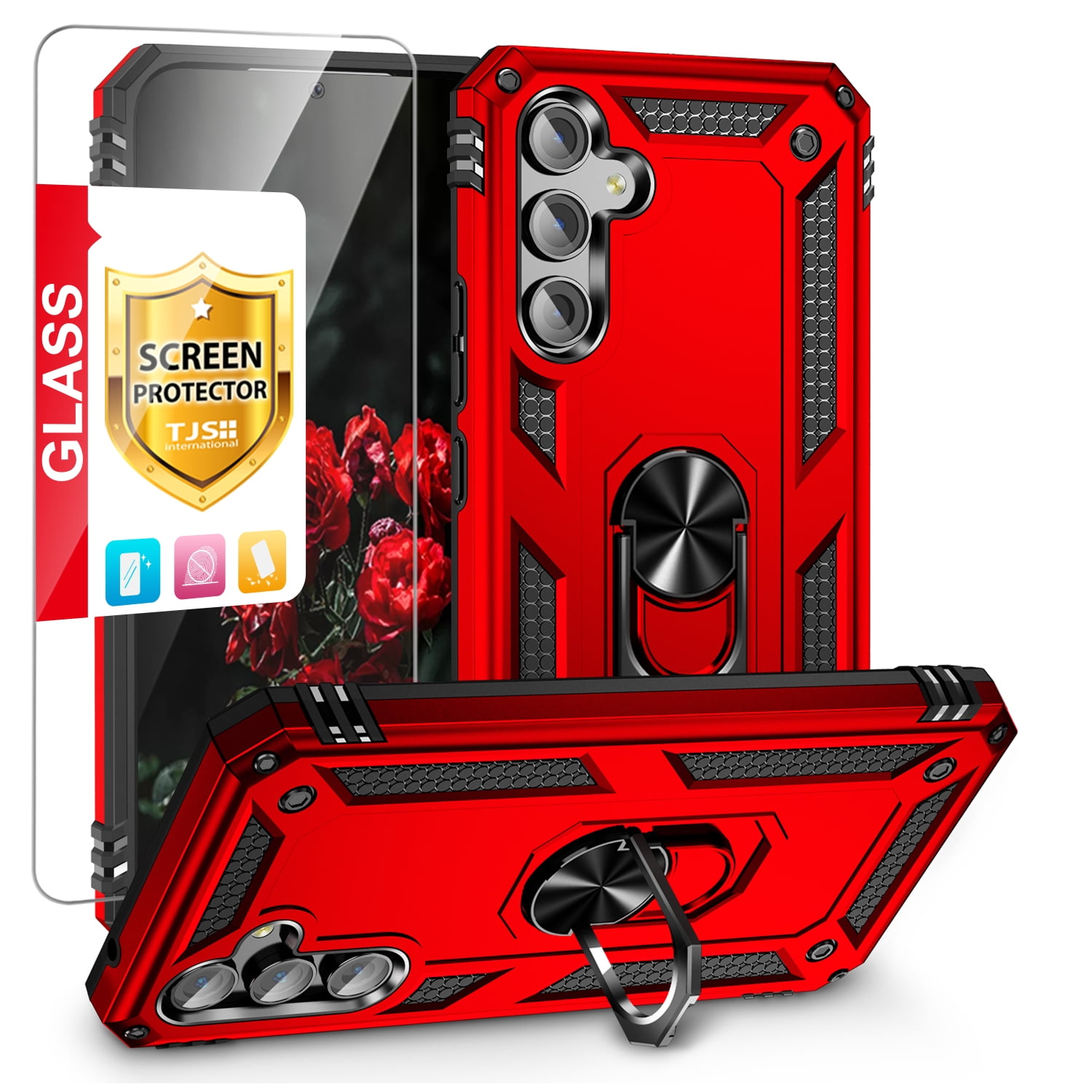 TJS for Samsung Galaxy S23 FE 5G Phone Case, with Tempered Glass Screen Protector, Impact ...