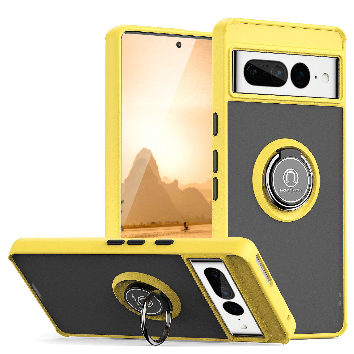 TJS for Google Pixel 7 Pro Phone Case, 360 Degrees Rotating Metal Ring ...