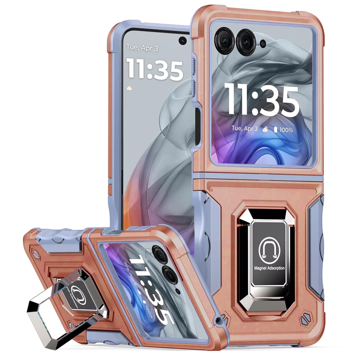 TJS for Motorola Razr 2024 Phone Case, [Military Grade] Heavy Duty Magnetic Support Ring ...