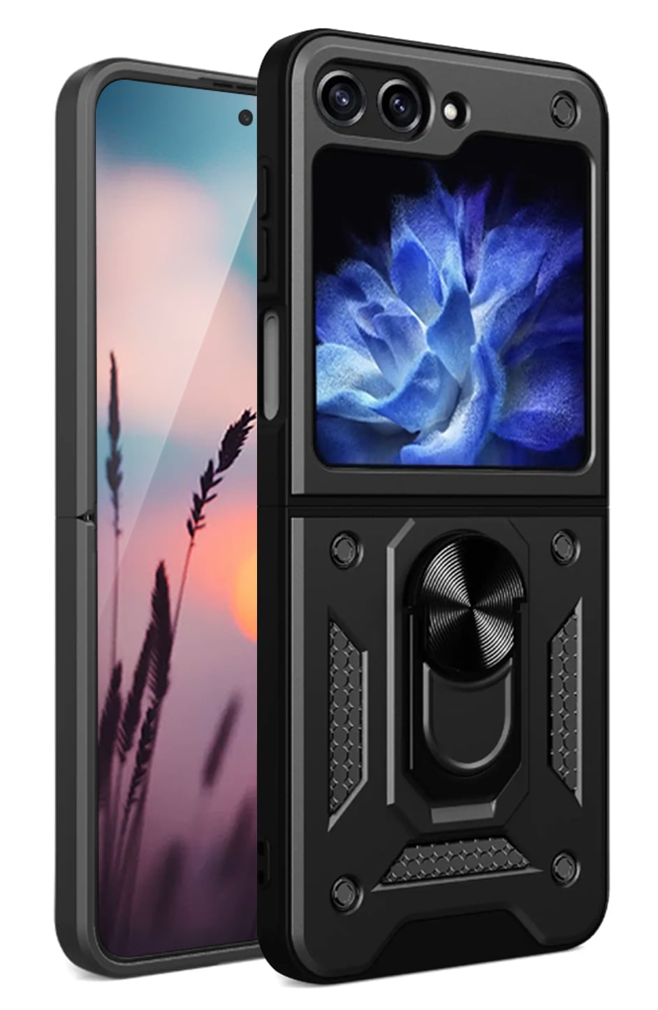 TJS for Samsung Galaxy Z Flip 5 Phone Case, Impact Resistant Metal Ring ...