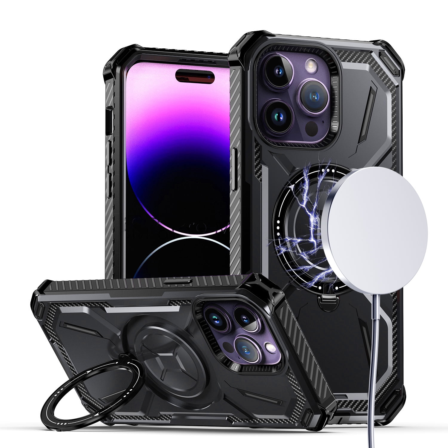 TJS for iPhone 14 Phone Case, [Military Grade] Metal Circle Ring ...