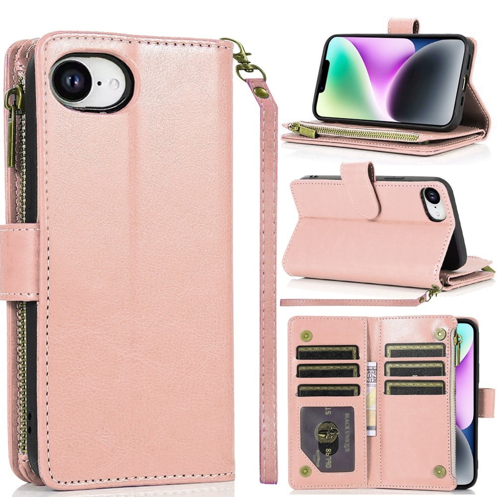 TJS for iPhone 16e Phone Case, Luxury Wallet Card ID Zipper Money ...