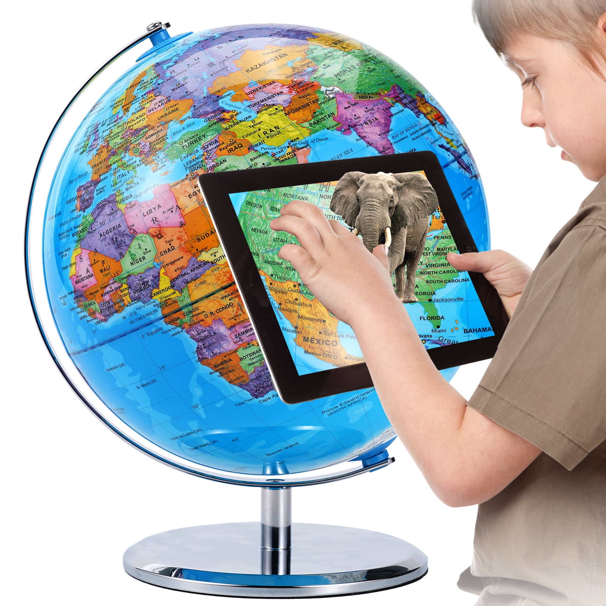 TJT 10" Educational Interactive AR World Globe with Stand App For Kids ...