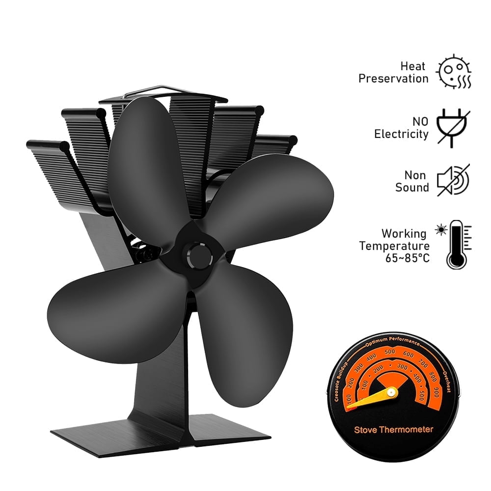 TJT 4-Blade wood stove Fan Heat Powered Stove Fan for Log Burner ...