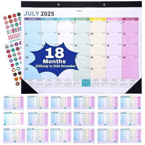 TJT, Desk Calendar, 22x17 inches, 18 Months Jul 2025-Dec 2026 - Walmart.com