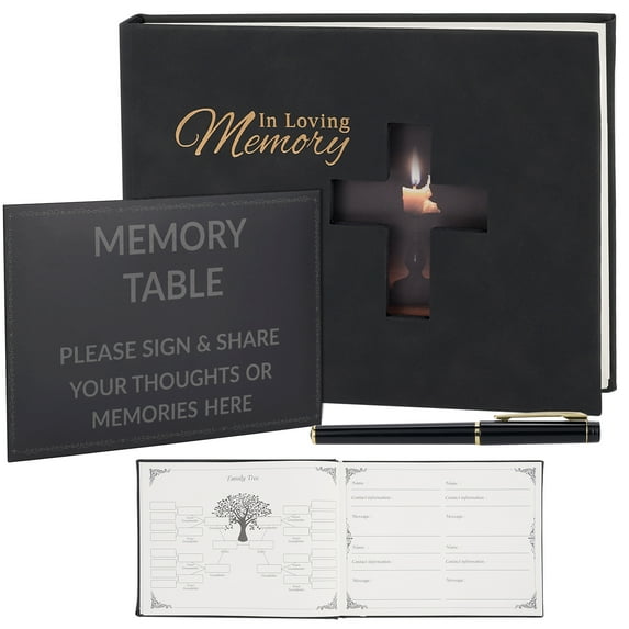 TJT Funeral Guest Book with Leather Cover, Funeral Guest Book for ...