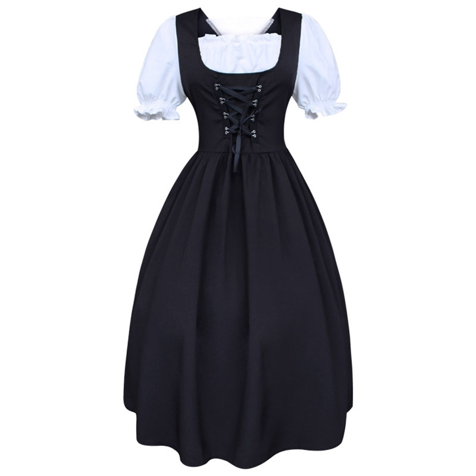 TJUJUSO Women's Dirndl Dresses Short Sleeve Stage Dress Oktoberfest ...