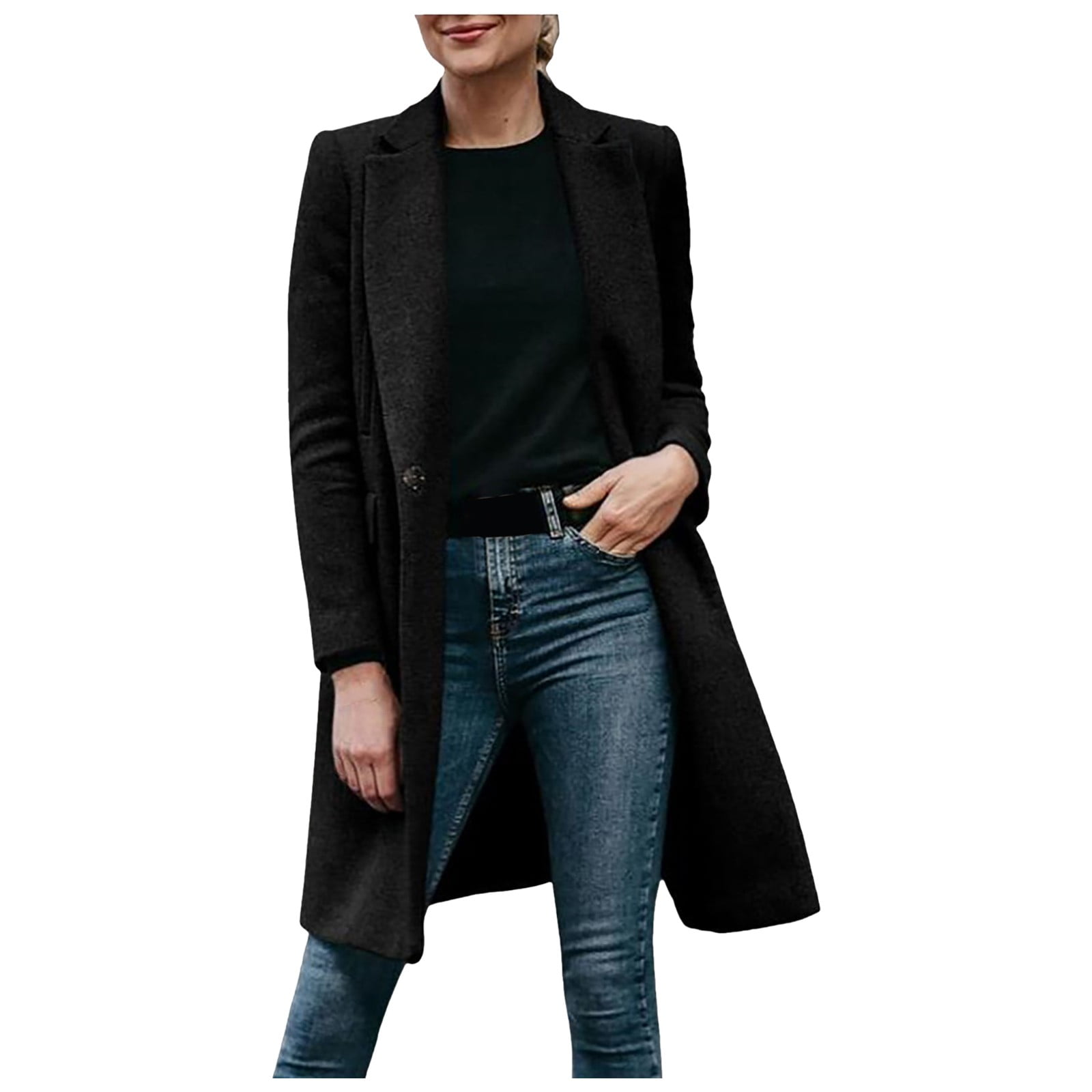 TJUJUSO Women's Elegant Long Wool Blend Overcoat Fall Winter Lapel ...