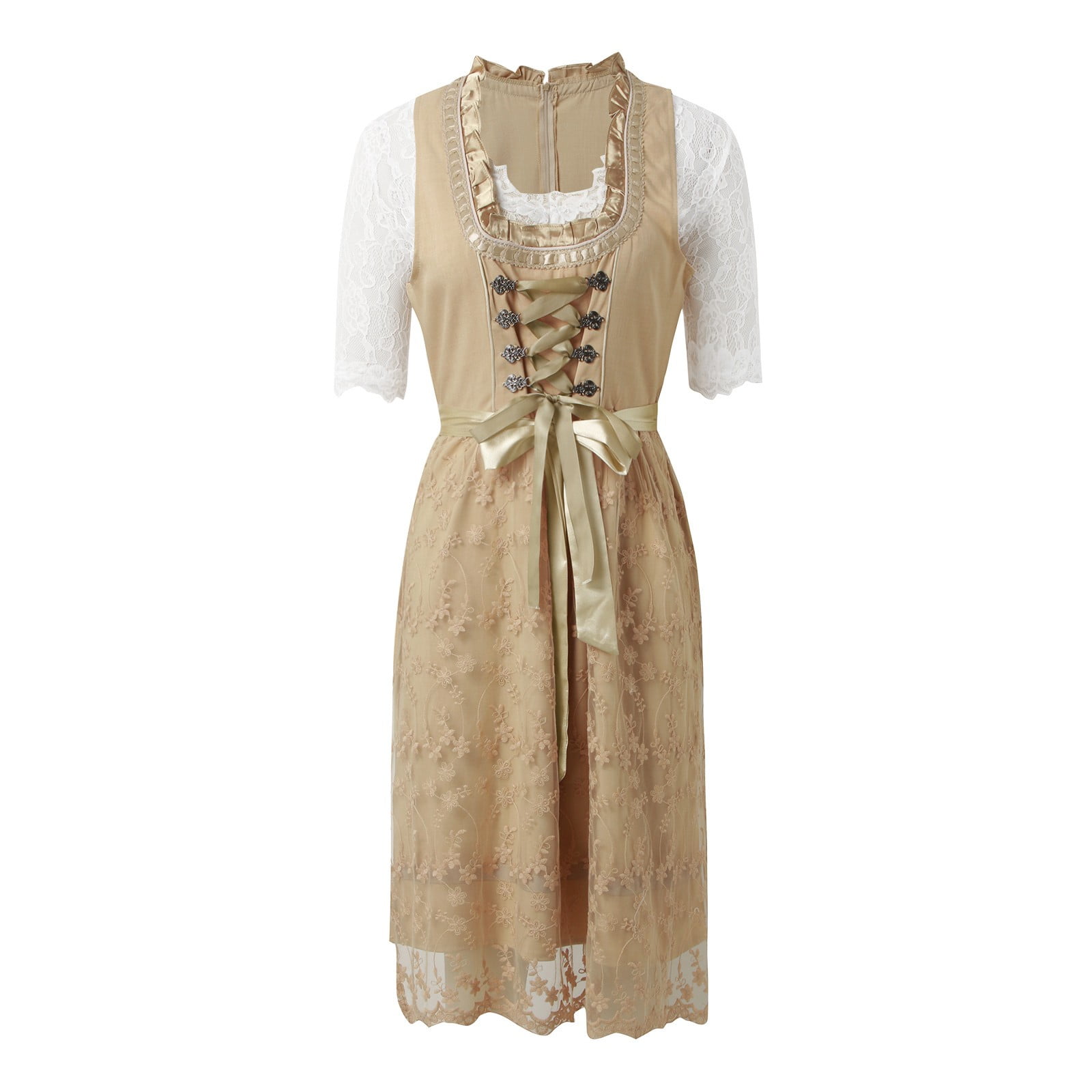 TJUJUSO Women's Gold Dirndl Dress Oktoberfest Outfits Lace Short Sleeve ...