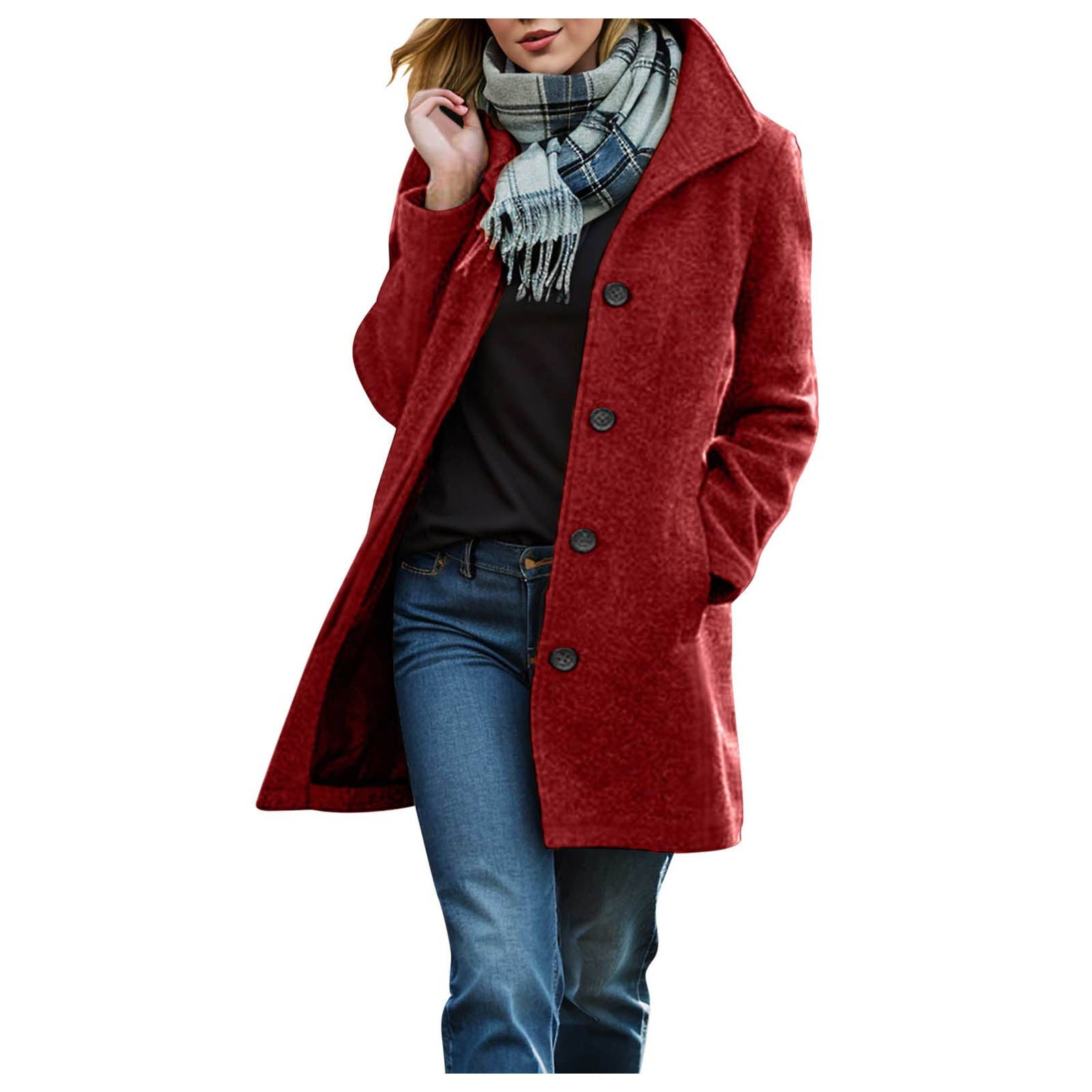 TJUJUSO Women's Pea-Coat Hooded Winter Trench Comfortable and Soft Coat ...