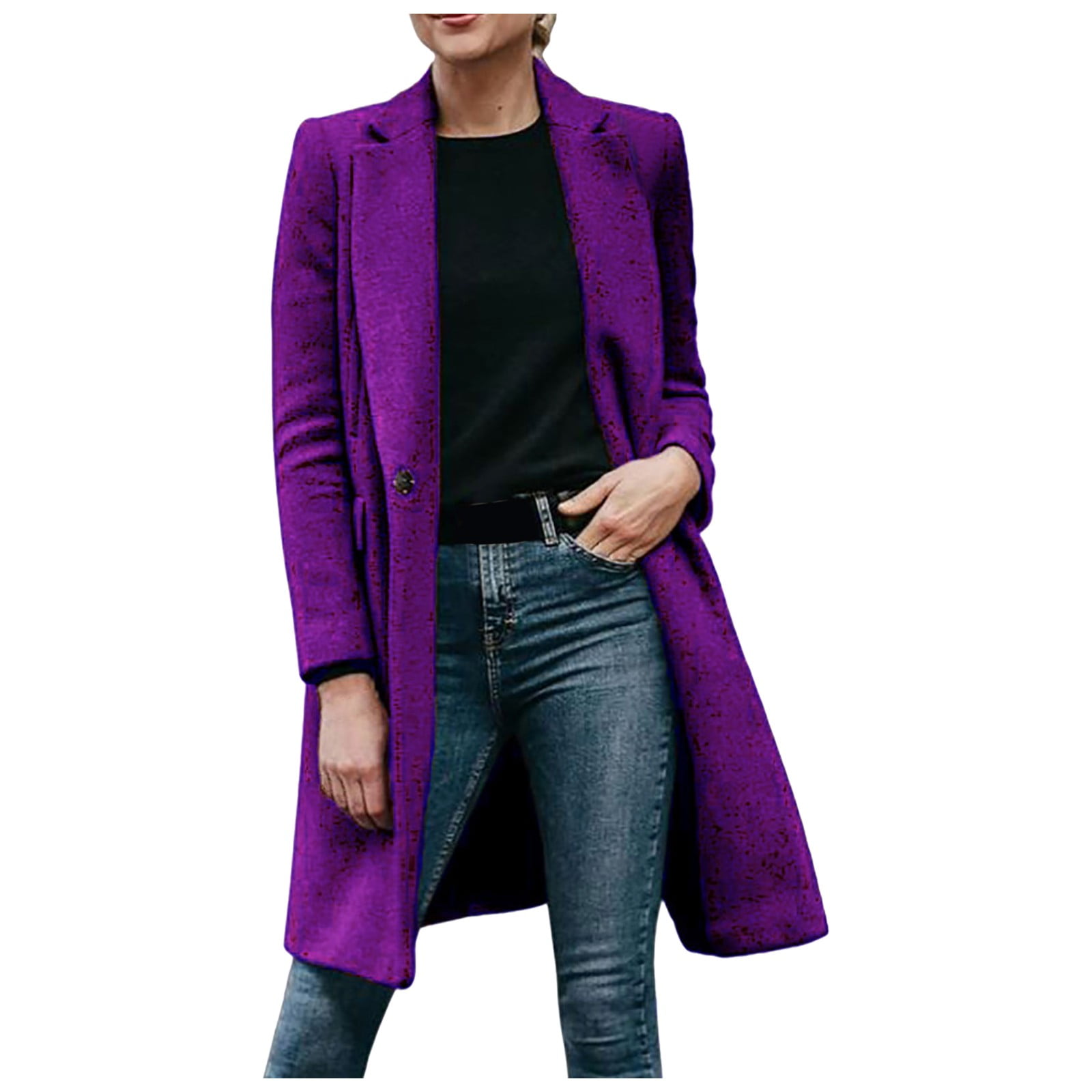 TJUJUSO Women's Wool Blend Trench Coat Casual Hooded Jacket Lightweight ...