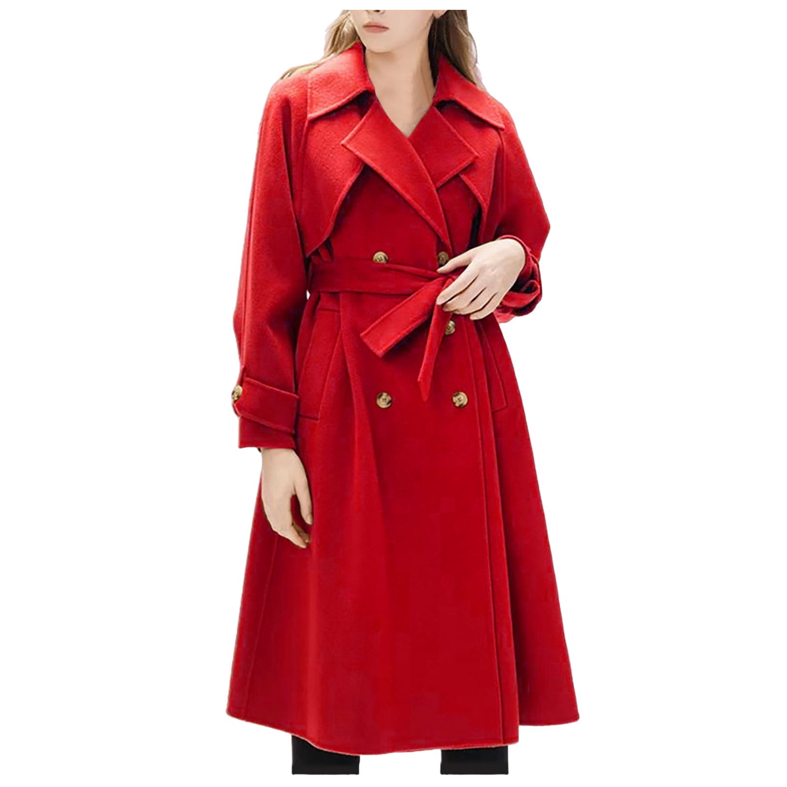 TJUJUSO Women's Wool Blend Trench Coat Casual Hooded Jacket Lightweight ...