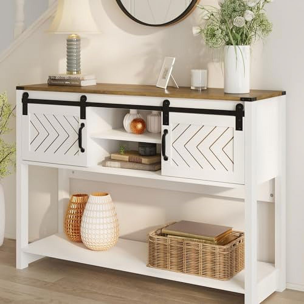 TJUNBOLIFE Farmhouse Entryway Table with 46" Console Table with Sliding ...