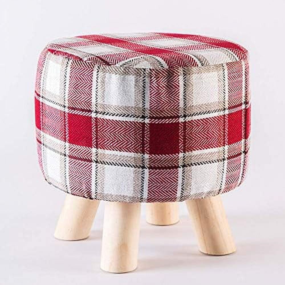 TJUNBOLIFE Linen Footstool Ottoman Foot Round Cube Padded Real Wood ...
